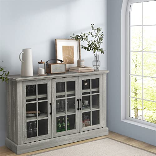 YDXNY 55 Inch Buffet Storage Cabinet Sideboard Glass Door Adjustable Shelf Dining Room Dining Cabinet