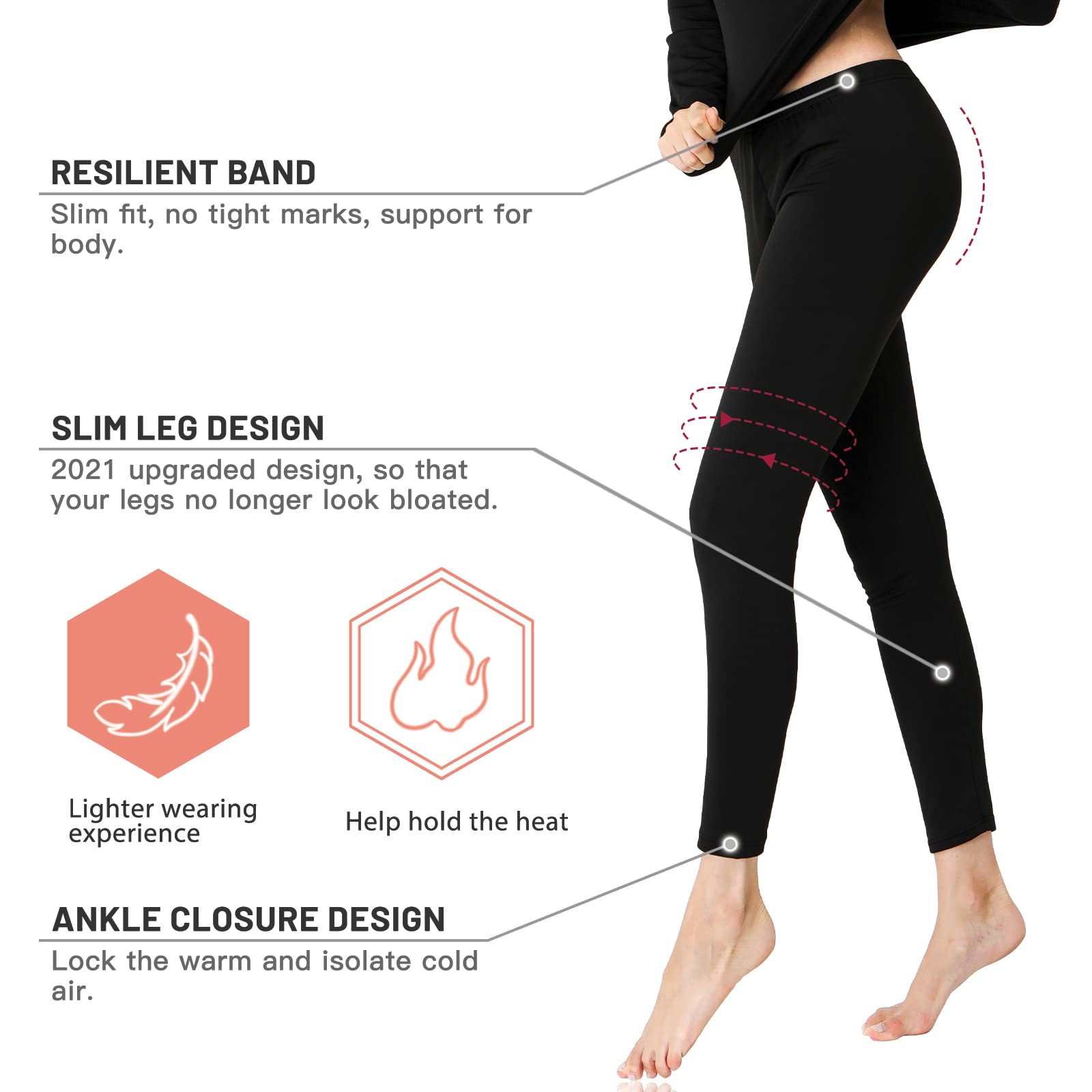 MRIGNT Thermal Underwear for Women Thermal Underwear Set, Ultra Soft Long Johns for Women with Fleece Lined Top Bottom, Black L