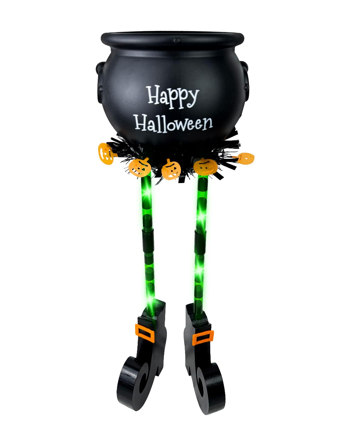 TORONTOKYO Halloween Candy Bowl, 24 Inches Halloween Witches Cauldron Candy Bowl with Lighted Witch Legs, Trick or Treat Candy Holder Rack for Front Door Porch Outdoor Indoor Decor(Green)
