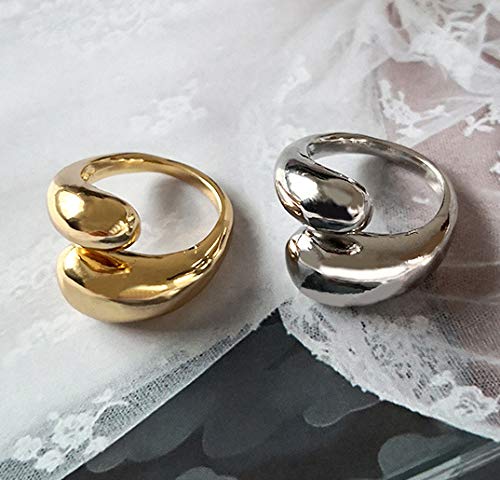 KURTCB Chunky Open Ring 14k Gold Plated Minimalist Adjustable Dome Teardrop Wide Bold Statement Ring for Women (Gold)