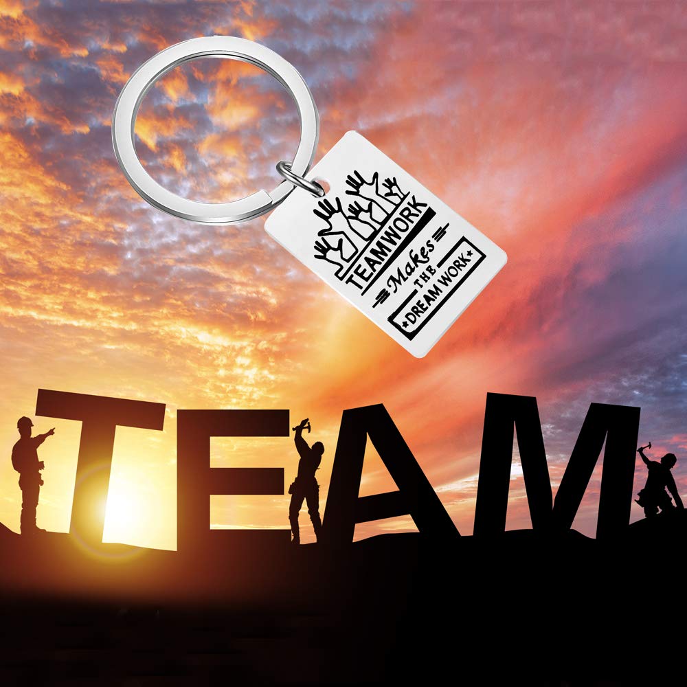 KUIYAI Teamwork Keychain Teamwork Make the Dream Work Keyring Team Gifts (Silver)