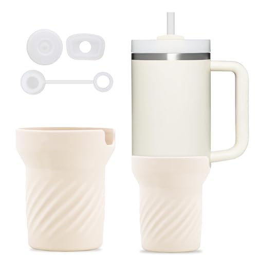 jetmast Silicone Boot for Stanley Cup 40 oz Quencher, Cup Bottom Protector Sleeve, Water Cup Accessories for Stanley Quencher H2.0 FlowState Tumbler 40oz(Cream)