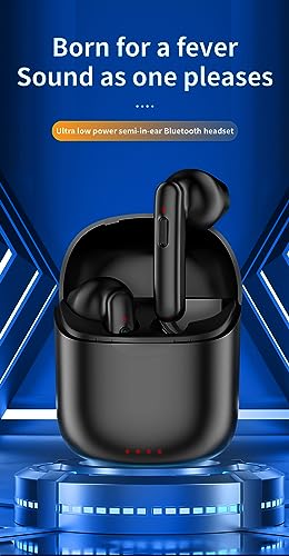 WesTch True Wireless Earbuds Bluetooth 5.3 Headphones Button Control with Wireless Charging Case IPX4 Waterproof Stereo Earphones Half in-Ear Built-in Mic Headsets (Black)