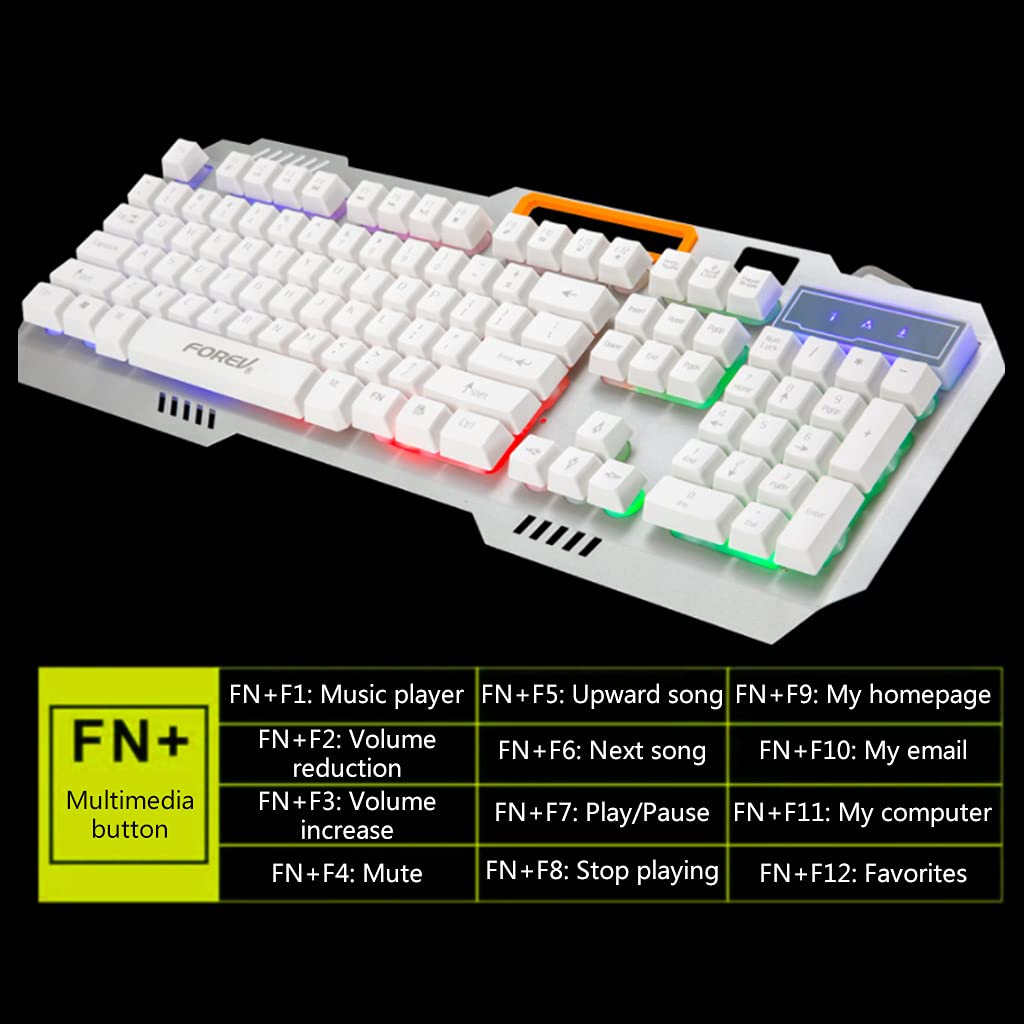 unband USB Wired Mechanical Gaming Keyboard 104Keys RGB Backlit Keyboard with Hand Rest Phone Hoder for PC Gamers (Color : White)