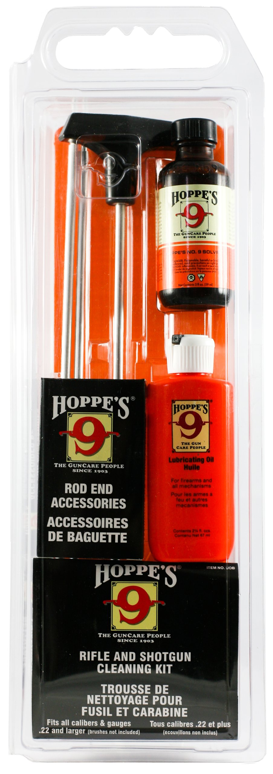 Hoppe's No. 9 Cleaning Kit with Aluminum Rod, Universal Rifle/Shotgun, Clamshell,orange