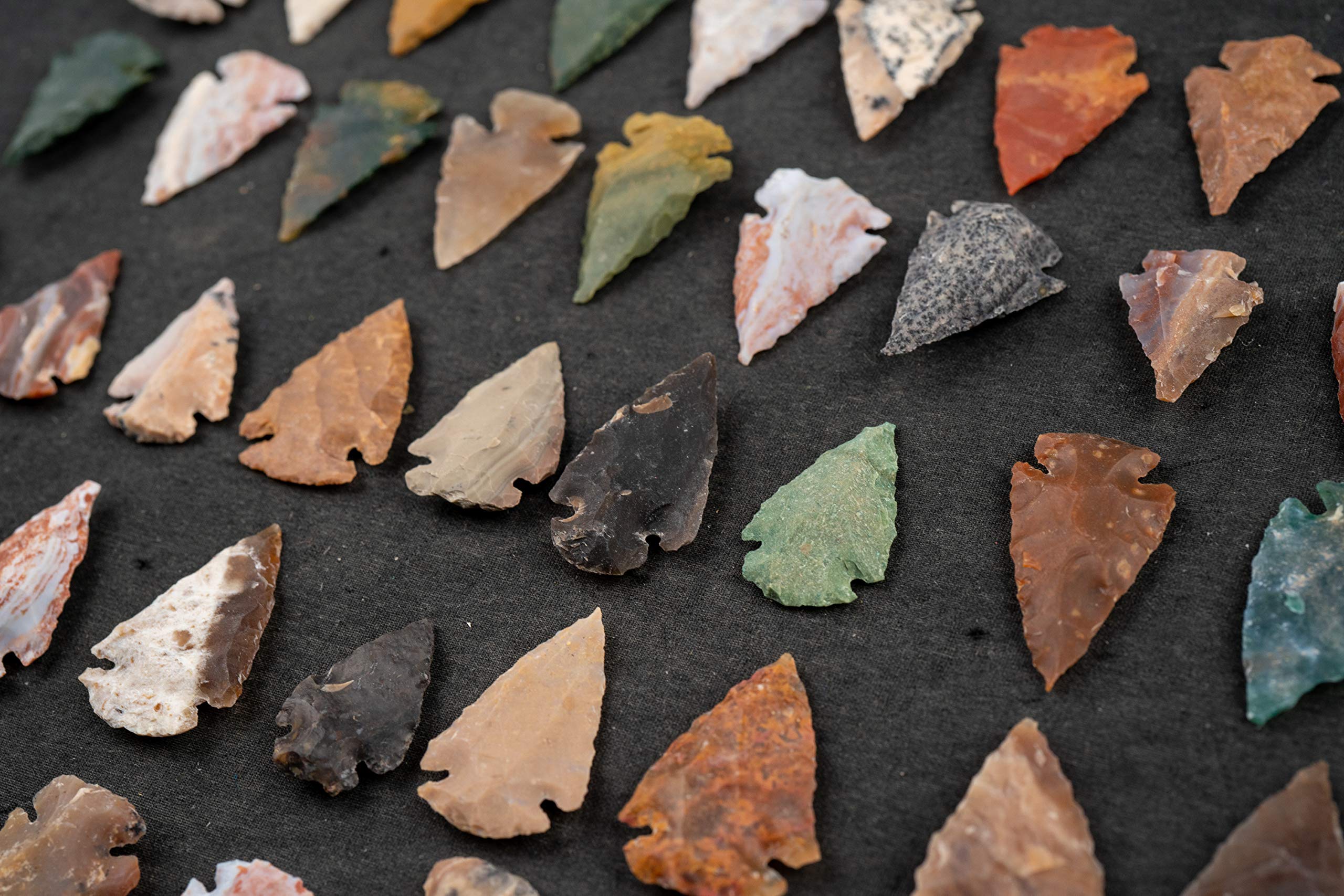 KVK Crystals Lot of 50 Indian Arrowheads Agate Chert Flint New Project Points 1 1/2" L