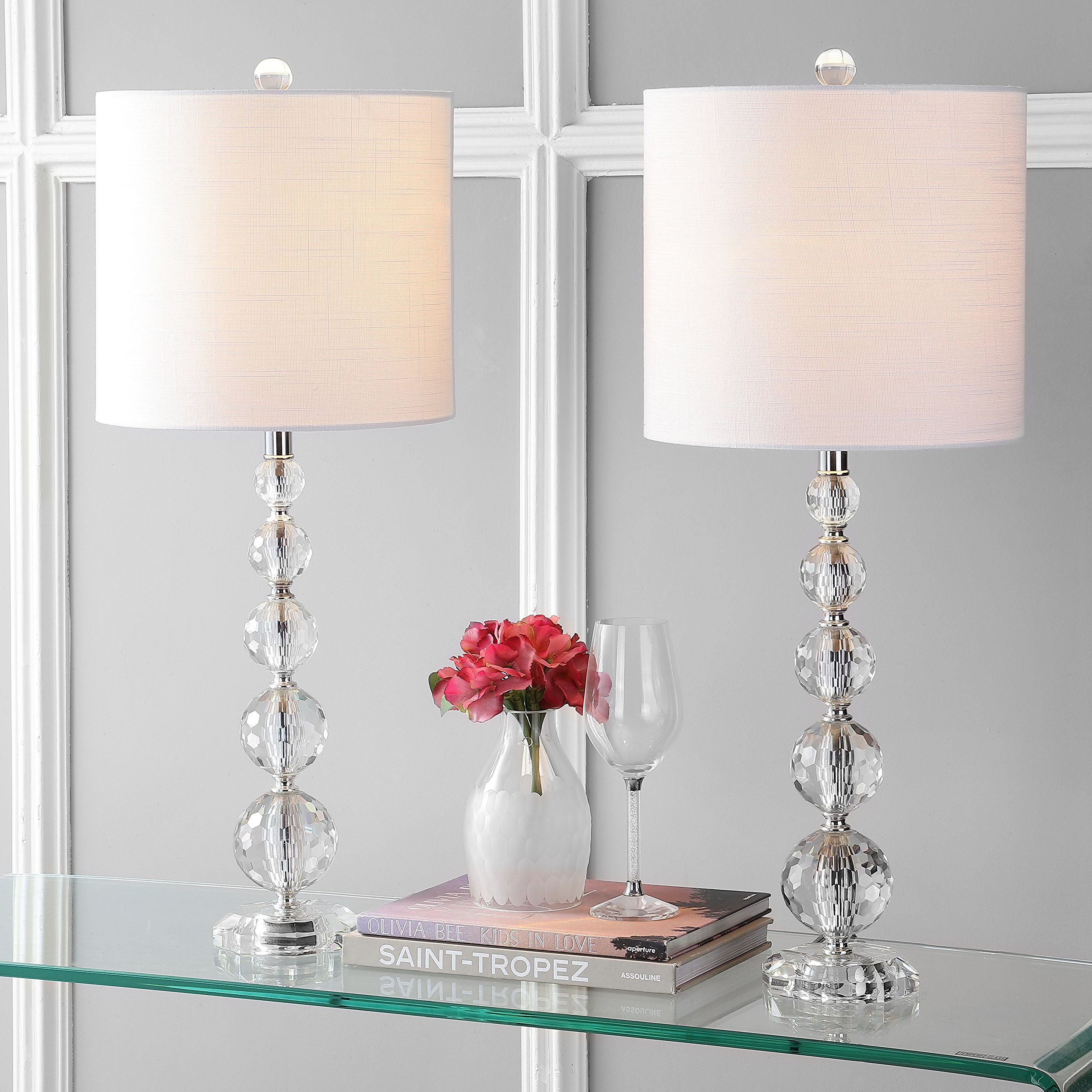 JONATHAN Y JYL5002A-SET2 Nala 28.5" Crystal LED Table Lamp Transitional Glam Bedside Desk Nightstand Lamp for Bedroom Living Room Office College Bookcase LED Bulbs Included, Clear/Chrome (Set of 2)