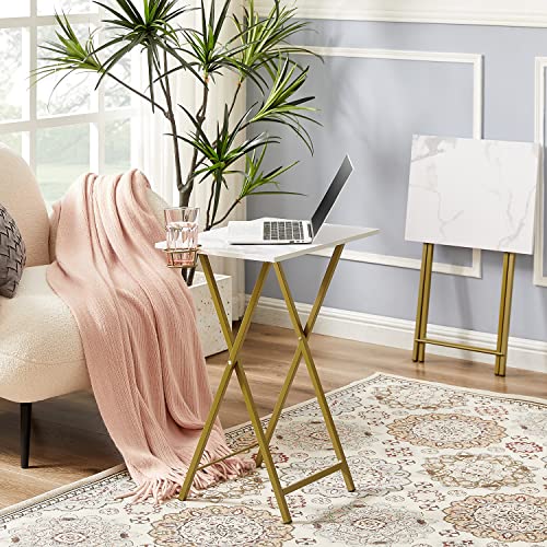 VECELO Foldable TV Tray Portable Wooden Snack Table for Livingroom, Bedroom, Office, Tiny Desk, Golden