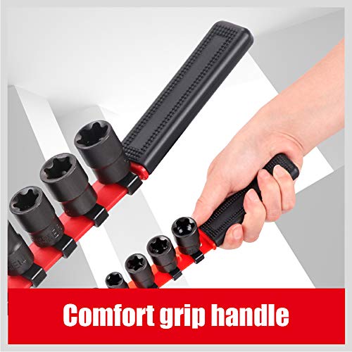 SEDY 11-Piece E-Torx Socket Set - Star Socket Set with Socket Rail, External Torx Socket with Socket Organizer, External Torx Socket Set, E4 E5 E6 E7 E8 E10 E12 E14 E16 E18 E20 Reverse Torx Socket Set