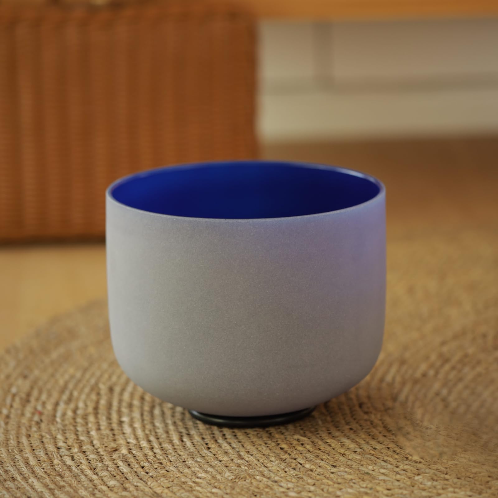 KVKA 8 Inch Crystal Singing Bowl A Note 3rd Eye Chakra Frosted Quartz Sound Bowl With Carrying Case (Indigo Color, A Note Third Eye Chakra)