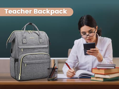 LOVEVOOK Laptop Backpack Women Teacher Backpack Nurse Bags, 15.6 Inch Womens Work Backpack Purse Waterproof Anti-theft Travel Back Pack with USB Charging Port (Grey)