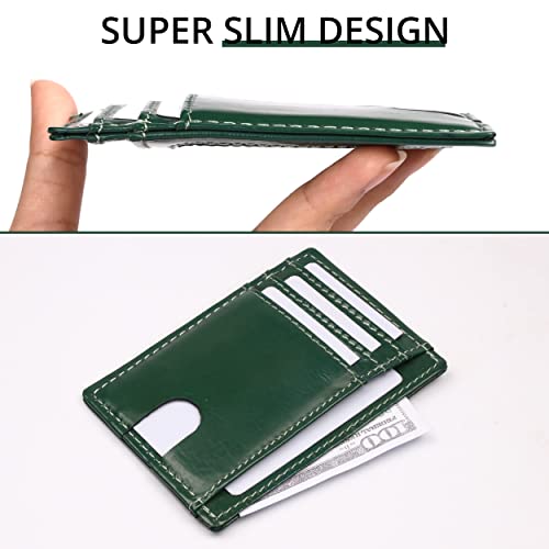 Minimalist Slim Wallet for Men, Front Pocket Real Leather Mens Wallets, RFID Blocking Business Credit Card Holder with ID Window (Slim Black)
