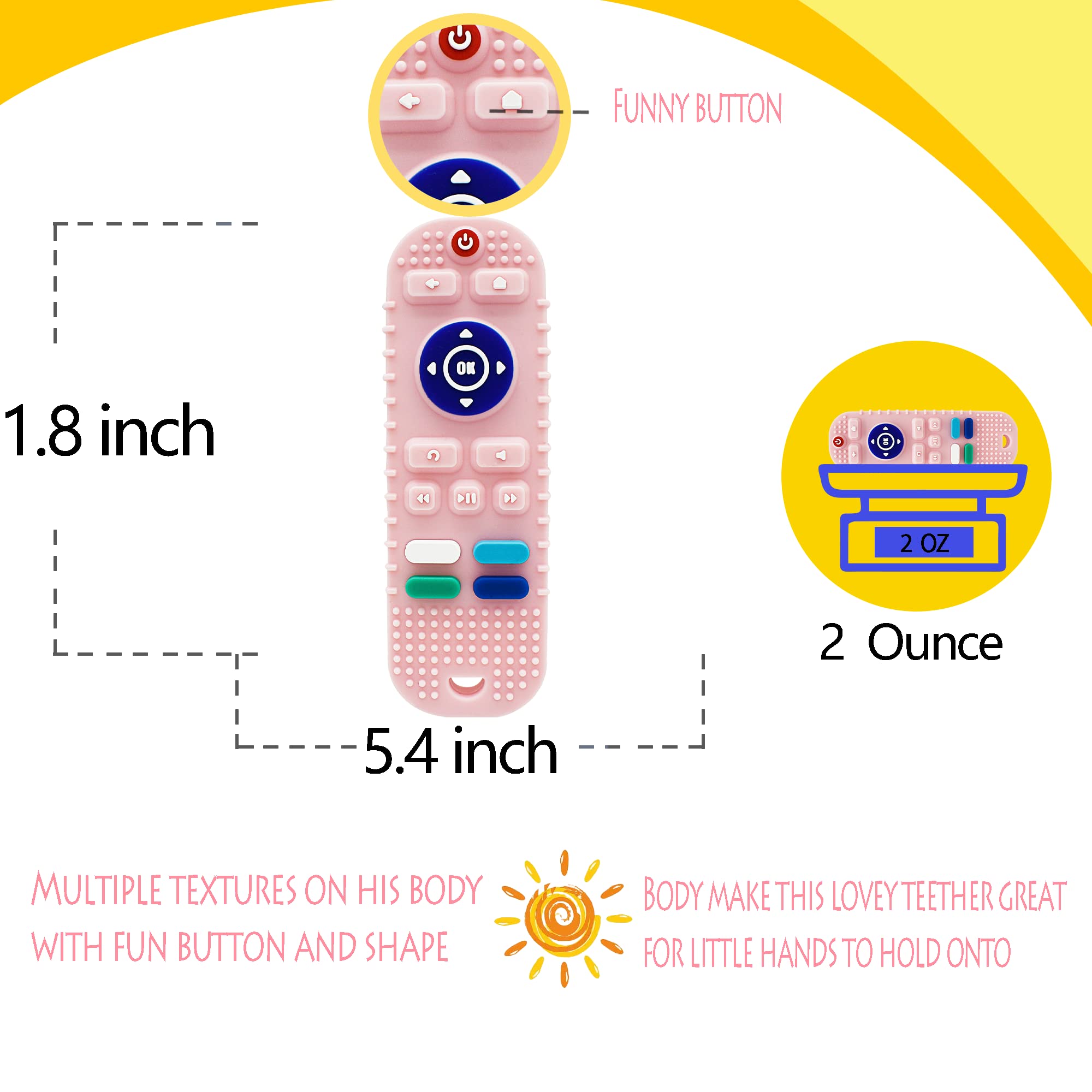 Remote Control Teether Toy for Babies 6 to 12 Months,Baby Teething Toys Tv Remote Shape with Pacifier Clip(Pink)