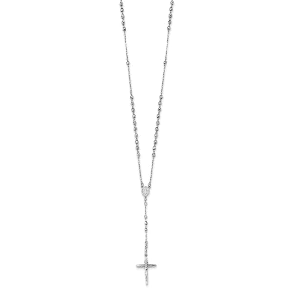 IceCarats 14K White Gold 3mm Beaded Rosary Necklace 24 inch Chain