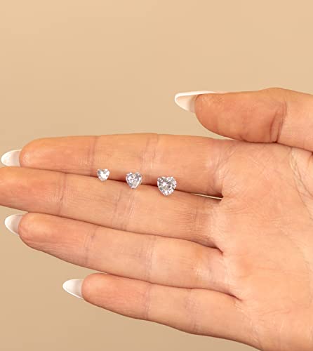 Olive & Chain Solid 14K Gold, Heart Shape Diamond Stud Earrings, Top Grade Simulated Diamond, Solitaire 3-Prong Setting, Hypoallergenic, Unisex Men’s Women’s