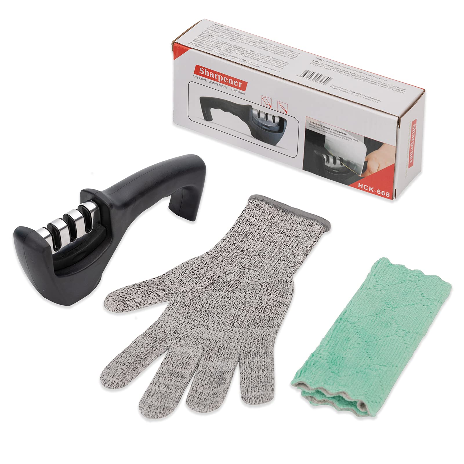 Knife Sharpene,3-Stage knife sharpener Helps repair, sand and polish blades,with Cut-Resistant Glove