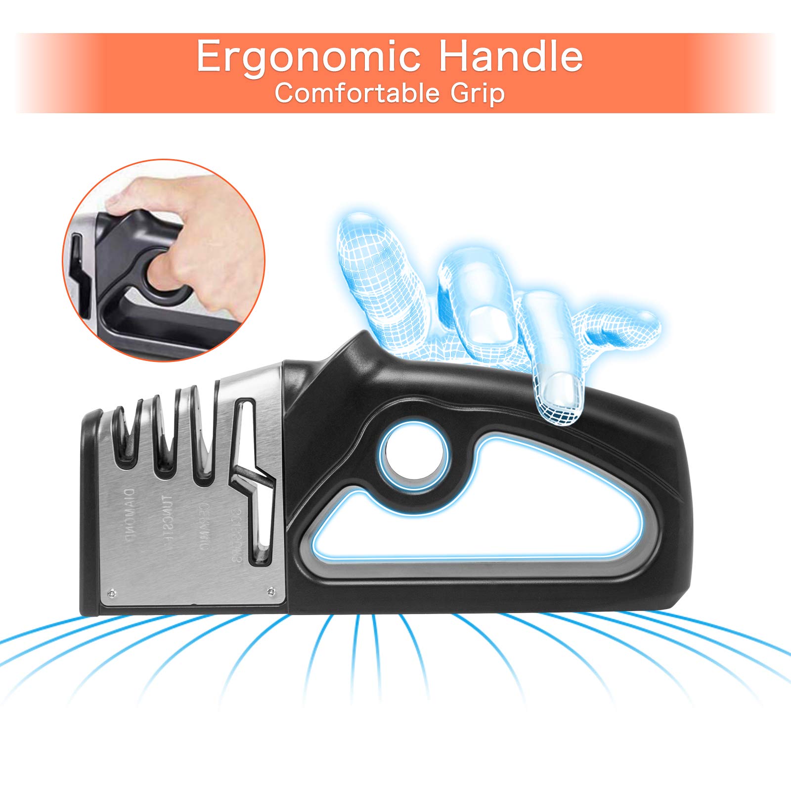 Knife Sharpener, 4-in-1 Kitchen Knife Accessories, Manual Knife&Scissor Sharpener, Handheld House knife sharpener for All Sized Household Knives and Scissors (B-02)