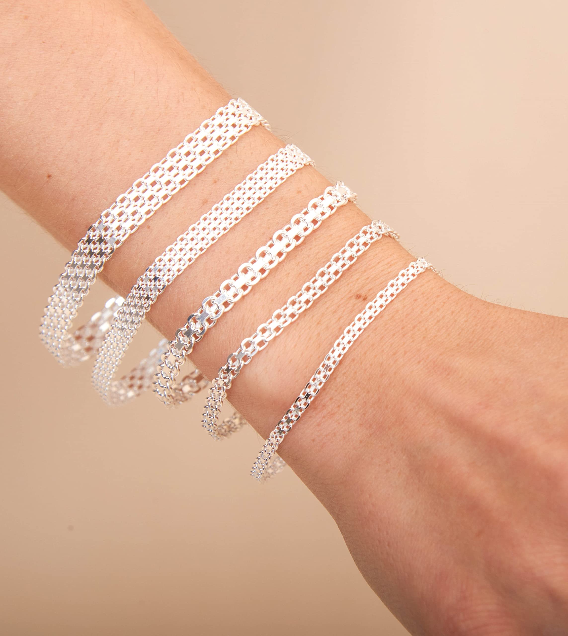 Olive & Chain 925 Sterling Silver Bismark Mesh Bracelet, 5mm Width & 7 Inch Length, Men’s & Women’s