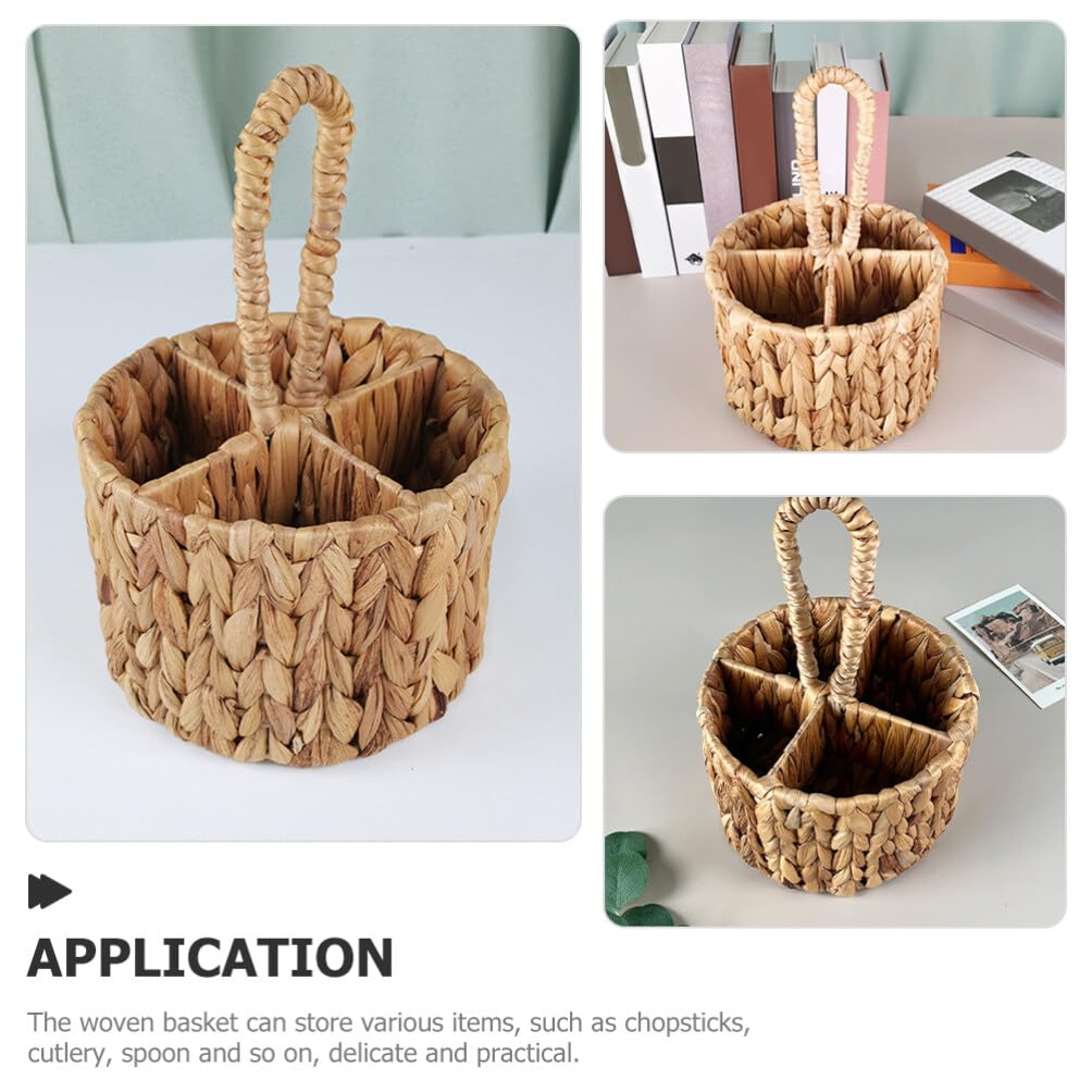 Kichvoe Cutter Woven Baskets Wicker Silverware Fork and Spoon Hand Woven Cutlery Holder Chopsticks Fork Storage Tray Storage Basket Chic Sundry Basket Utensil Drain Rack To Weave Hyacinth