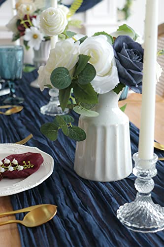 Uwilowe 5 PCS 13Ft Navy Blue Table Runner, Boho Gauze Cheese Cloth Table Runner Rustic Sheer Runner 160inch Long for Wedding Bridal Baby Shower Birthday Party Cake Table Decorations