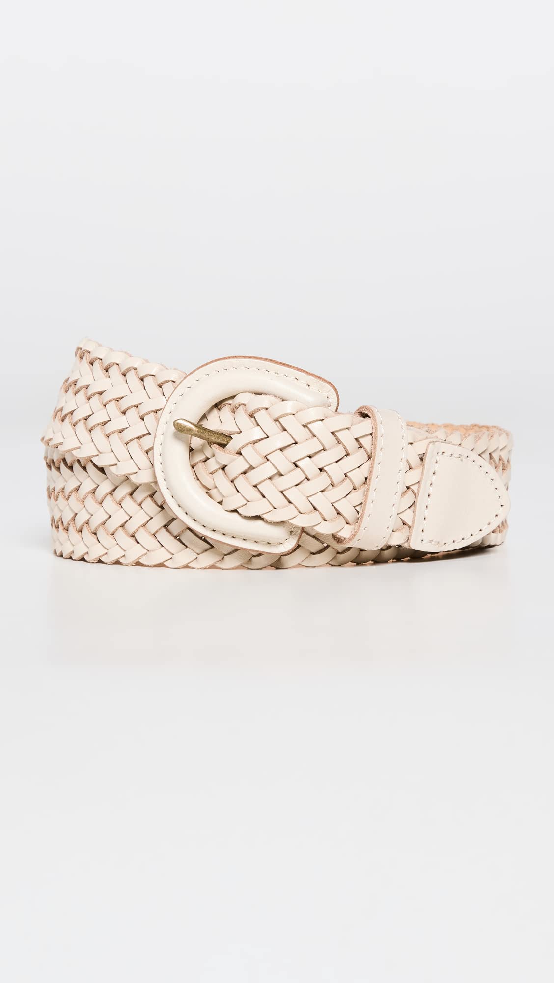 Madewell Women's Woven Leather Belt, Pale Oyster, Off White, M-L