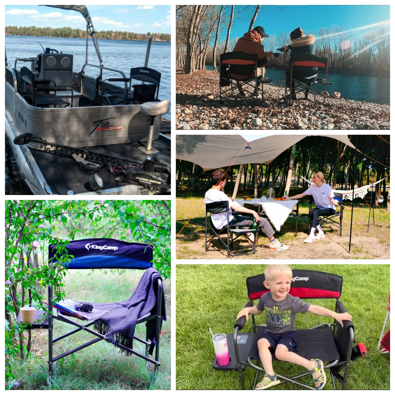 KingCamp Heavy Duty Camping Director Chair for Adults Folding Oversized Outdoor Lawn Foldable with Side Table and Pockets Padded Seat, Supports 400lbs, One Size, Black/Red-2 Pack