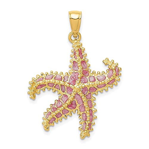 IceCarats 14K Yellow Gold Pink Starfish Necklace Charm Pendant 34mm x 23mm Only