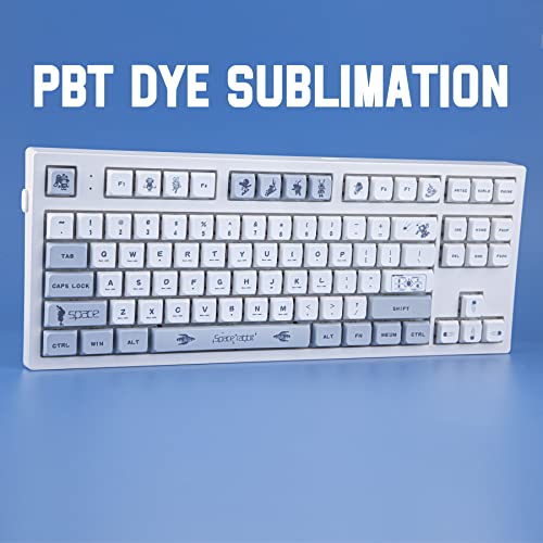 UniCusMech Custom PBT Low Shaft keycaps 124 Keys Dye Sublimation ANSI Layout Keycap for Mechanical Gaming Keyboard Gateron Cherry MX Switches(Space Rabbit)