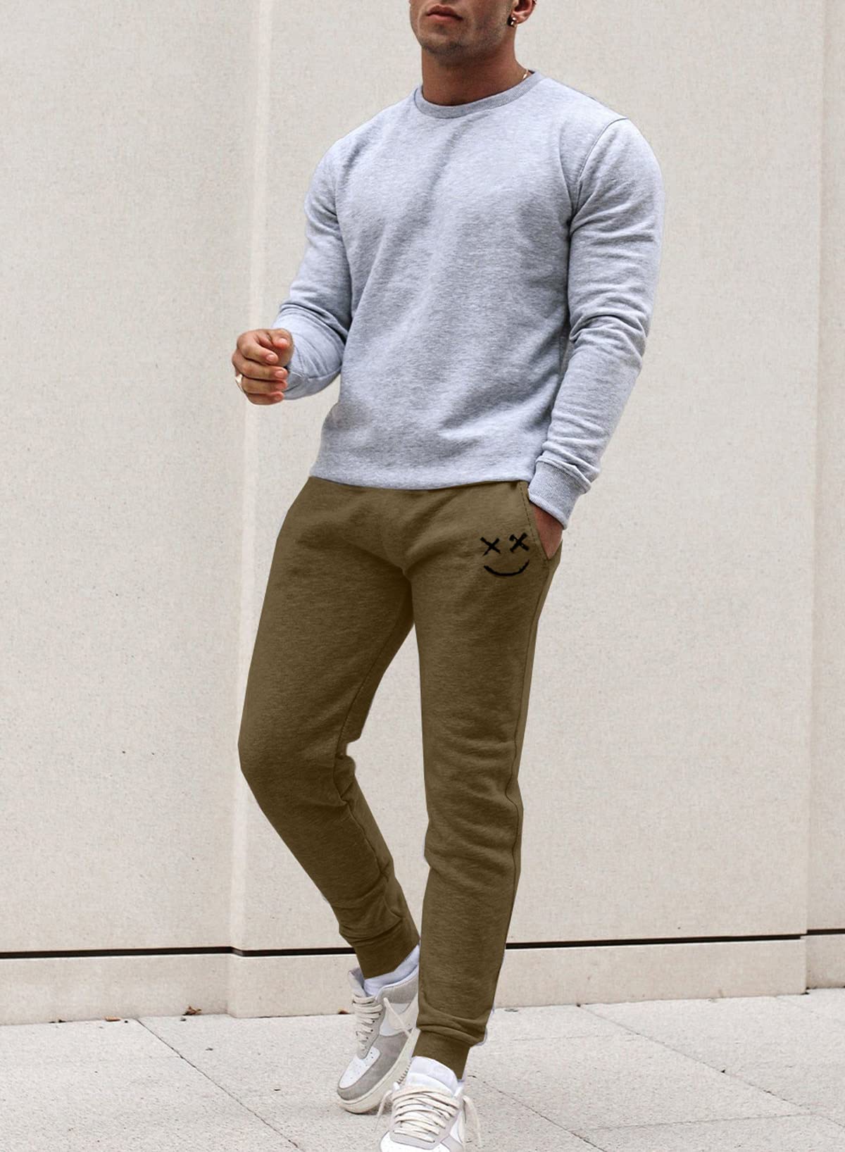 Renaowin Mens Sweatpants Causal Fit Tapered Track Pants with Pockets Athletic Joggers for Men Workout, Running, Gym Khaki US 38(XL)
