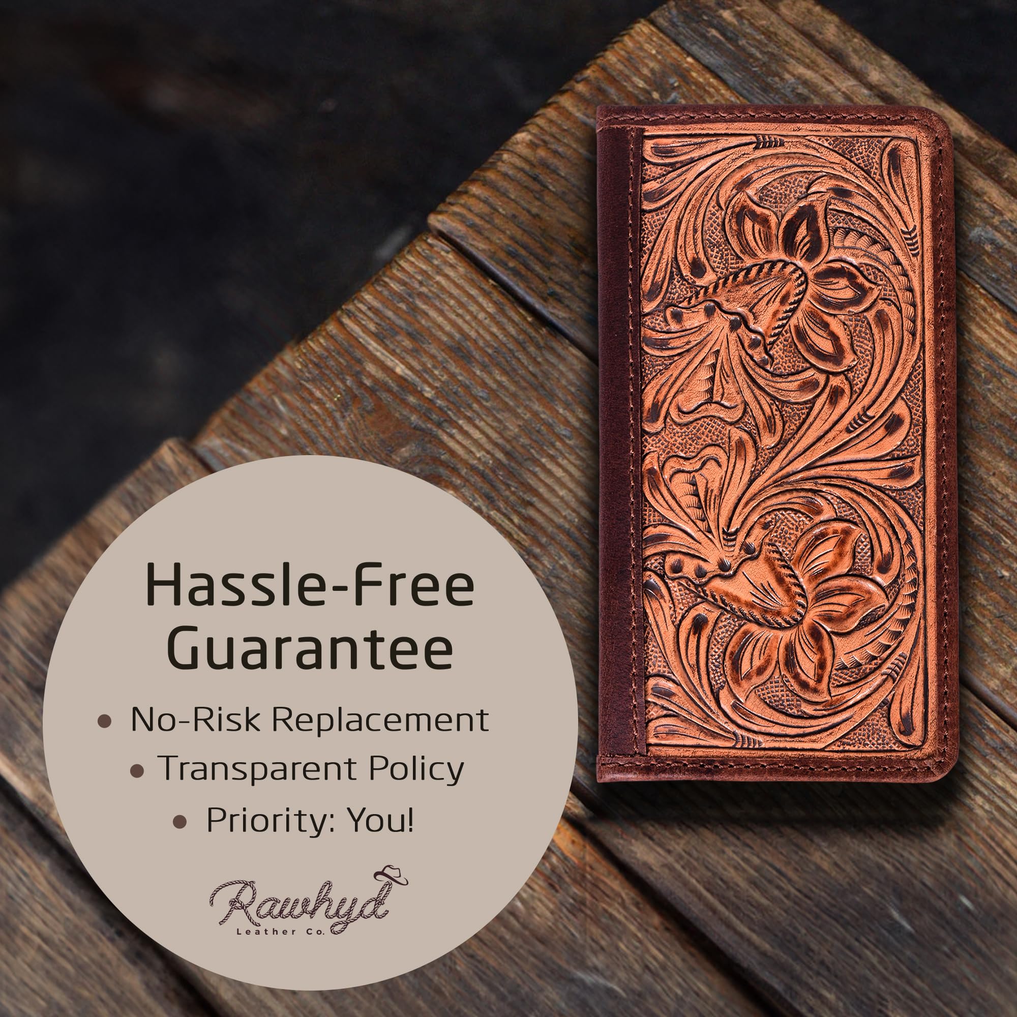 Mens Tooled Leather Wallet β RFID-Blocking Long Wallets for Men - Full Grain Leather Cowboy Wallets for Men β Floral Tooled Mens Western Wallets w/ Credit Card Sleeves - Country Western Gifts for Men