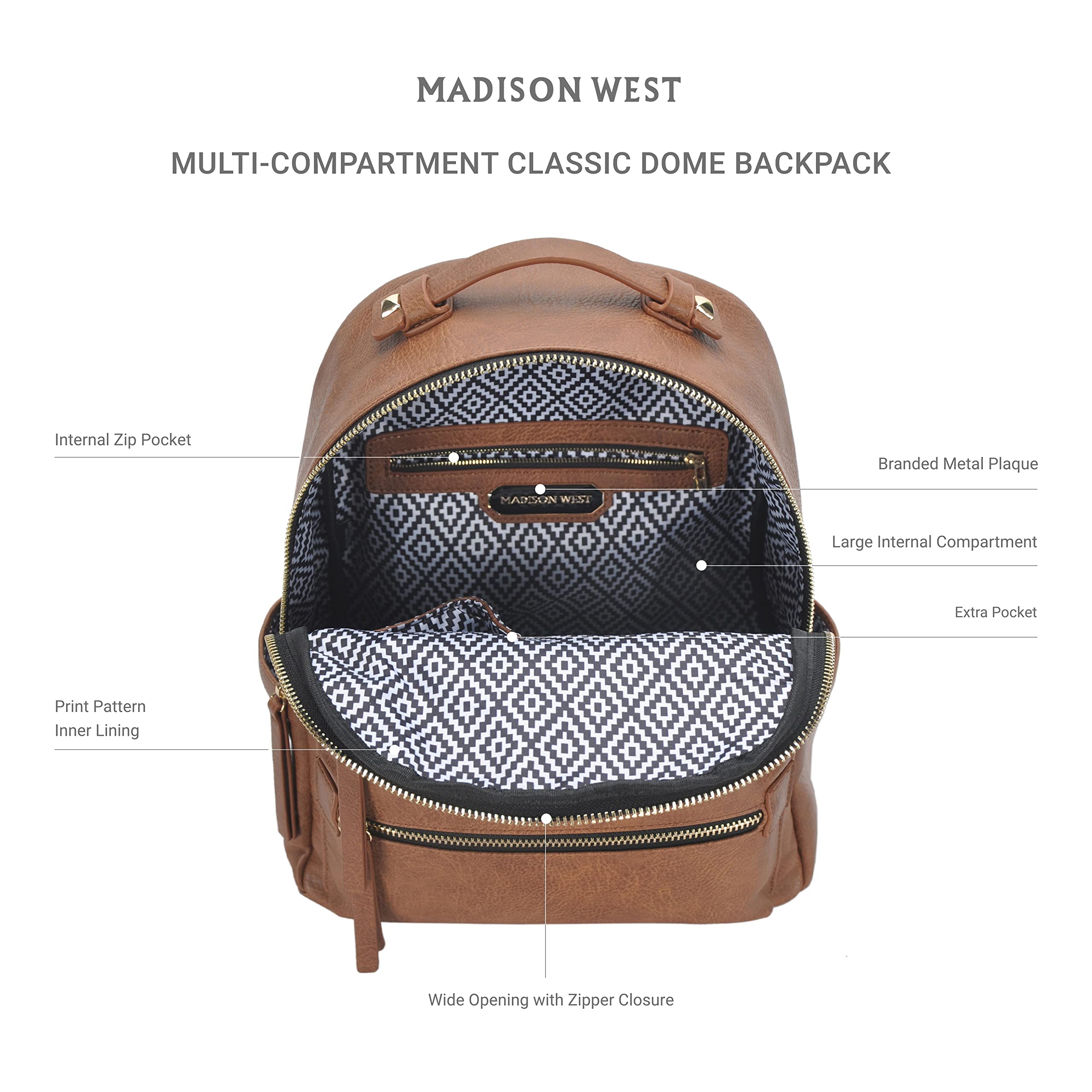 Madison West Kylee Backpack Purse for Women, Casual Daypack Handbag, Soft Vegan Leather - Tan
