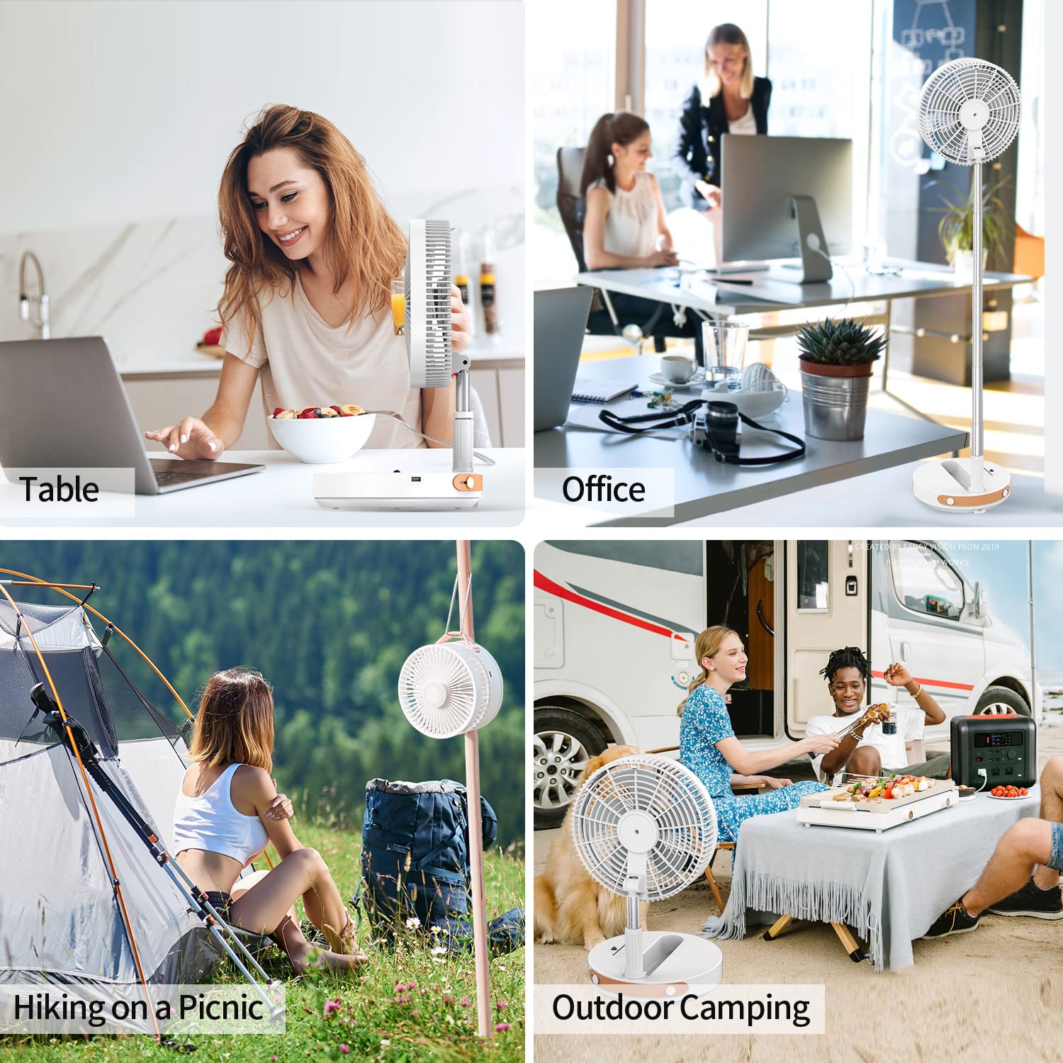 Portable Oscillating Standing Fan with Remote Controller, 4 Speed 8" Foldable Desk Fan, 7200mAh Rechargeable Battery Powered Pedestal Fan for Camping, Adjustable Height Great for Office Home Outdoor