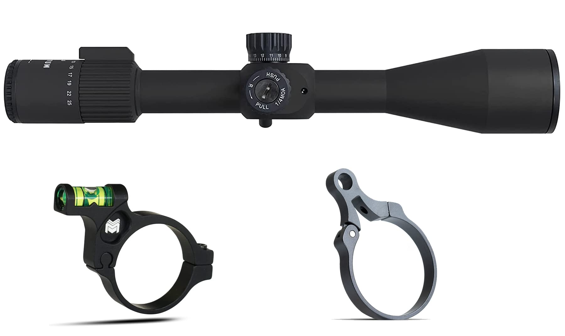 Monstrum G3 5-25x50 FFP Rifle Scope | Rifle Scope Level Bubble | 30 mm Diameter | 43-A Throw Lever | Bundle
