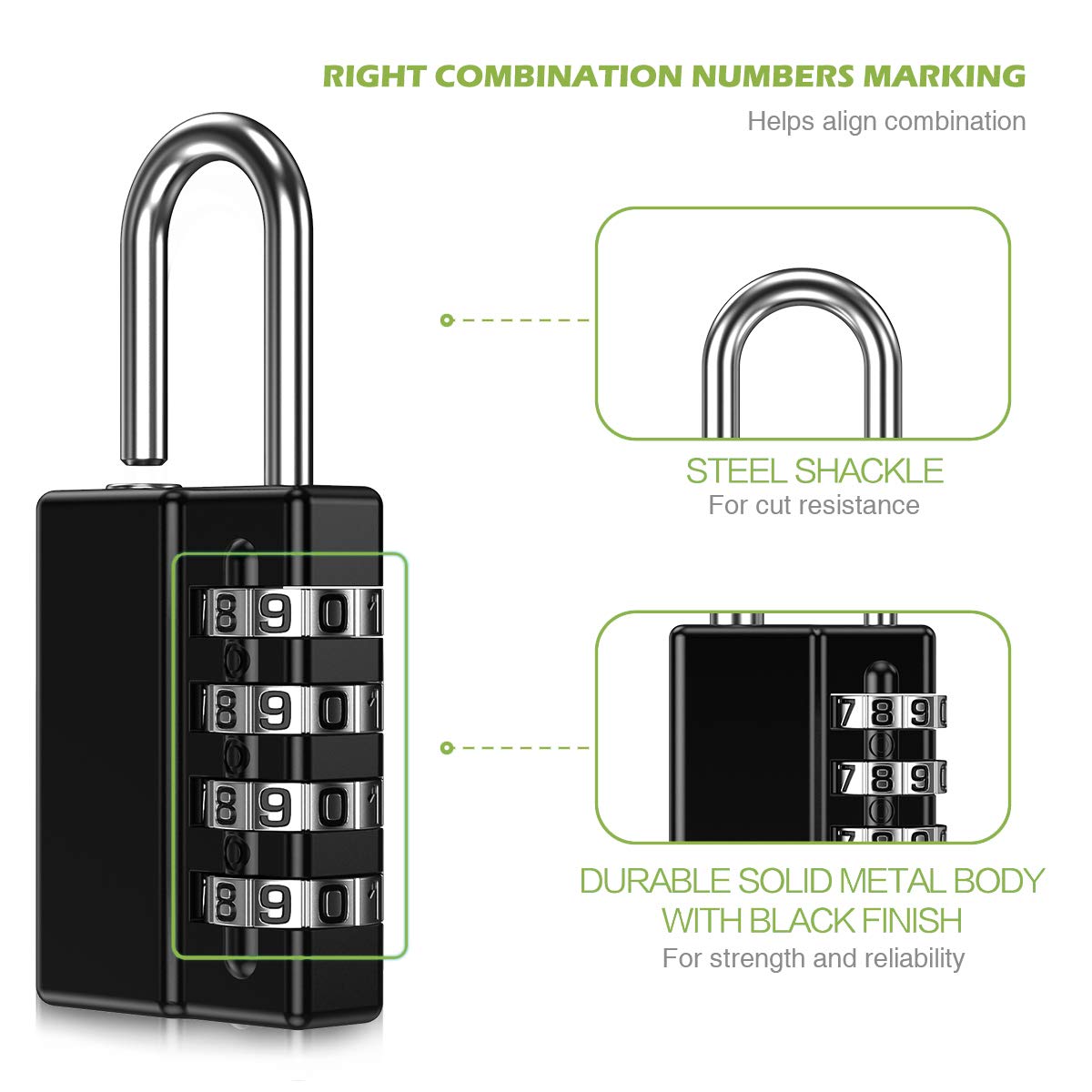 KeeKit Combination Padlock, 4 Digit Combination Lock, Resettable Waterproof Gate Lock for Locker, Gym, Fence, Case, School & Employee Locker, Toolbox β 2 Pack, Black