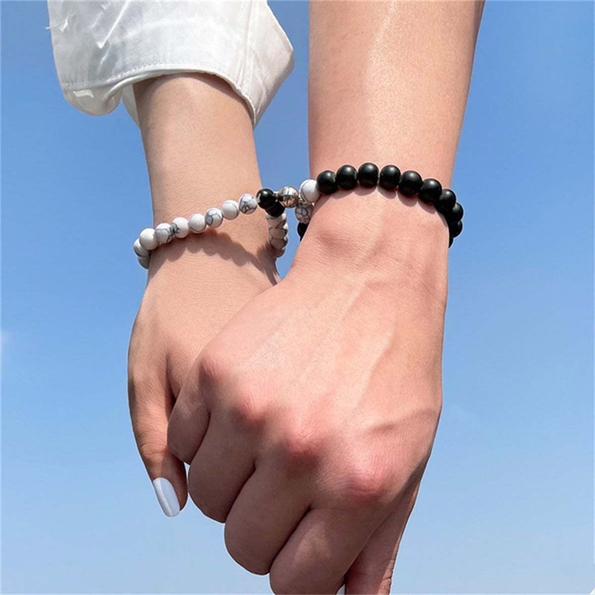 Magnetic Bracelets for Men Handmade Pop It Evil Eye String Bracelets Pack Friendship Couples Beaded Matching Crystal Charm Magnetic Slap Bracelet Kit Rose Quartz Pearl love Bangle, Crystal, crystal