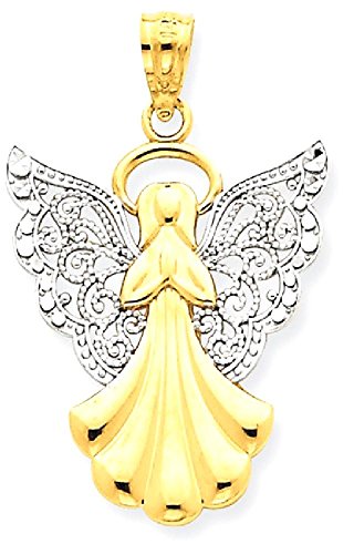 IceCarats 14K Yellow Gold Antique Filigree Guardian Angel Necklace Protect Us Cherub Pendant Religious Charm Only