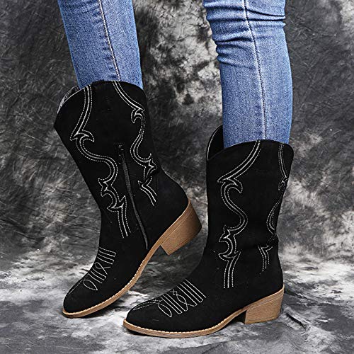YfiDSJFGJ knee high cowboy boots women retro zipper square heel middle round toe shoes chelsea boots low heel pointed toe outdoor short ankle booties black sparkly boots
