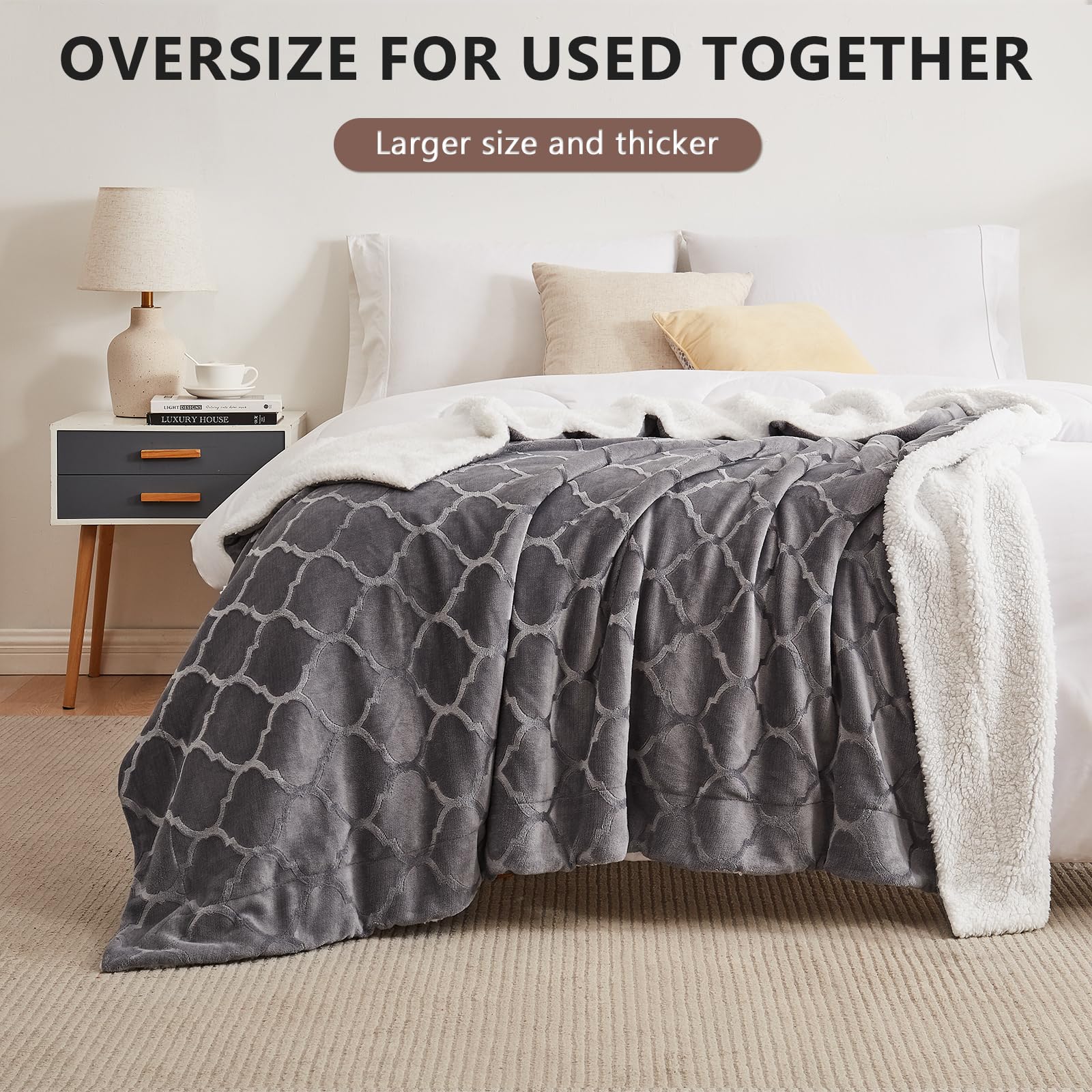 L'AGRATY Sherpa Throw Blanket - Plush Blanket for Bed - 50"x60" Soft Fleece Blanket - Comfy Fluffy Blanket for Chair and Couch - Warm Fuzzy Blanket for Gift(Light Grey)