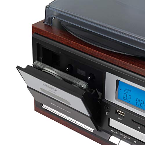 JENSEN JTA-575 JTA-575 3-Speed 10-Watt Belt-Drive Turntable System with CD Player, Cassette Player/Recorder, AM/FM Stereo Radio, and Speakers