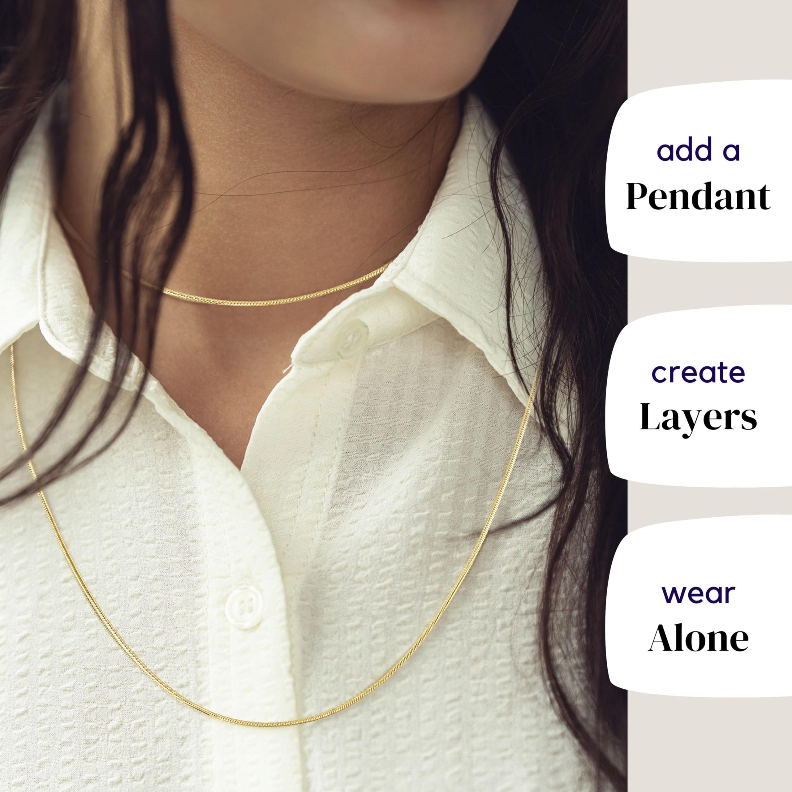 KISPER 24k Gold Snake Chain Necklace – Thin, Dainty, Gold Plated Stainless Steel Jewelry for Women & Men with Lobster Clasp, 20”