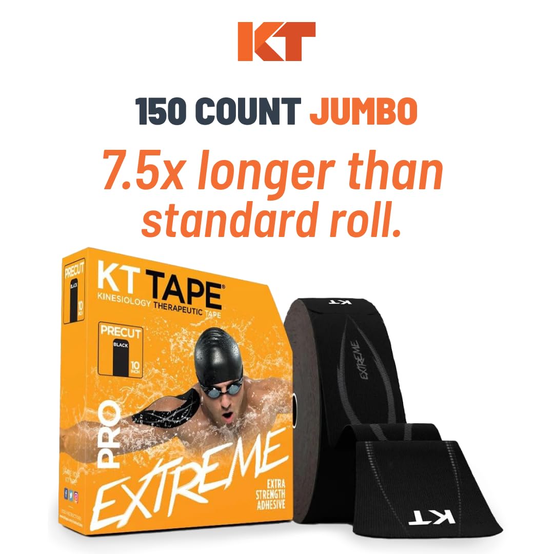 KT Tape PRO Extreme, Synthetic Jumbo Kinesiology Athletic Tape, 150 Count, 10β Precut Strips, Sonic Blue