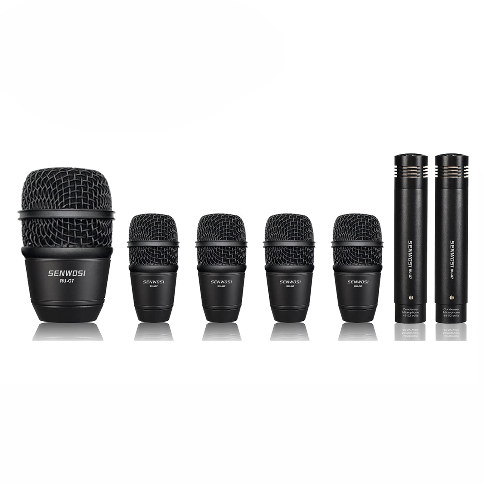 SENWOSI 7 Piece Metal Wired Dynamic Drum Mic Kit Kick bass, Tom/Snare Drum and cymbal mics for Performing and Recording Drummers - Comes with, Stand, Thread clamp, etc(G-7)