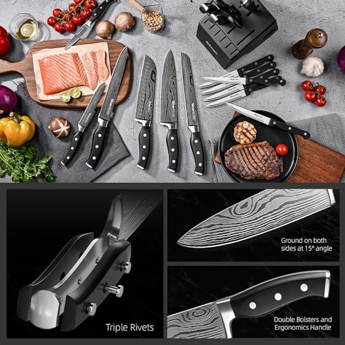 Knife Set, Slege 18-Piece Knife Sets for Kitchen with Block