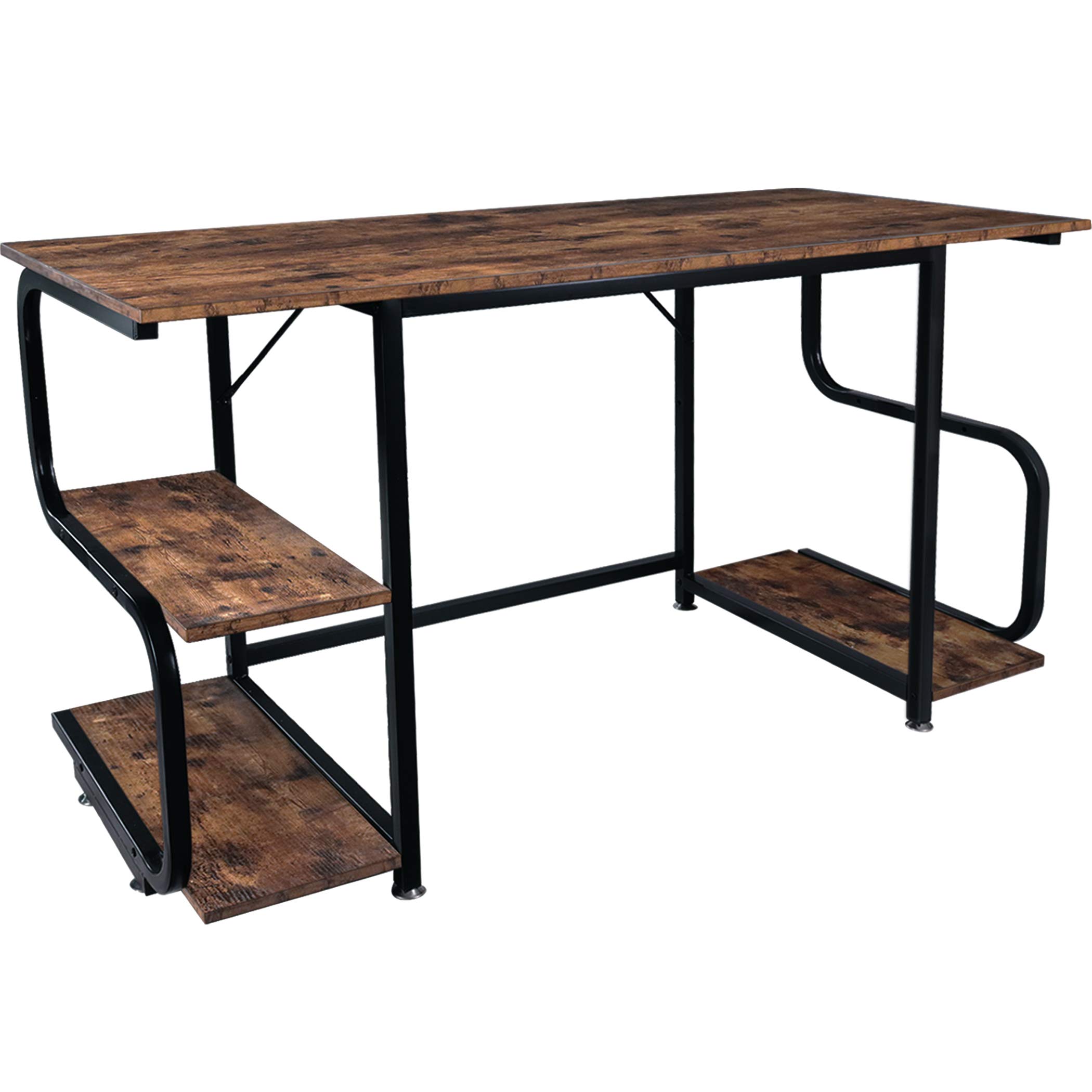 Lavievert 55 inch Computer Desk with Storage Shelves, Study Writing Table, PC Laptop Desk Workstation for Home & Office - Rustic Brown