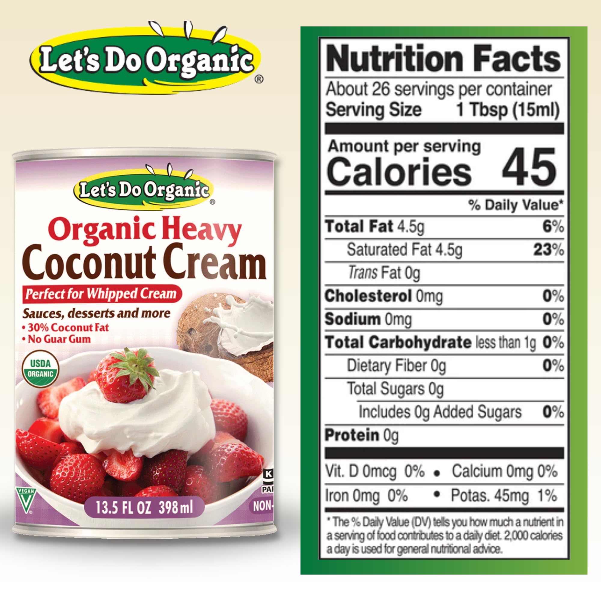 Let's Do Organic Heavy Coconut Cream β Canned Coconut Cream, Whipped Cream, Heavy Cream, No Guar Gum, Dairy Free, USDA Organic β 13.5 Fl Oz
