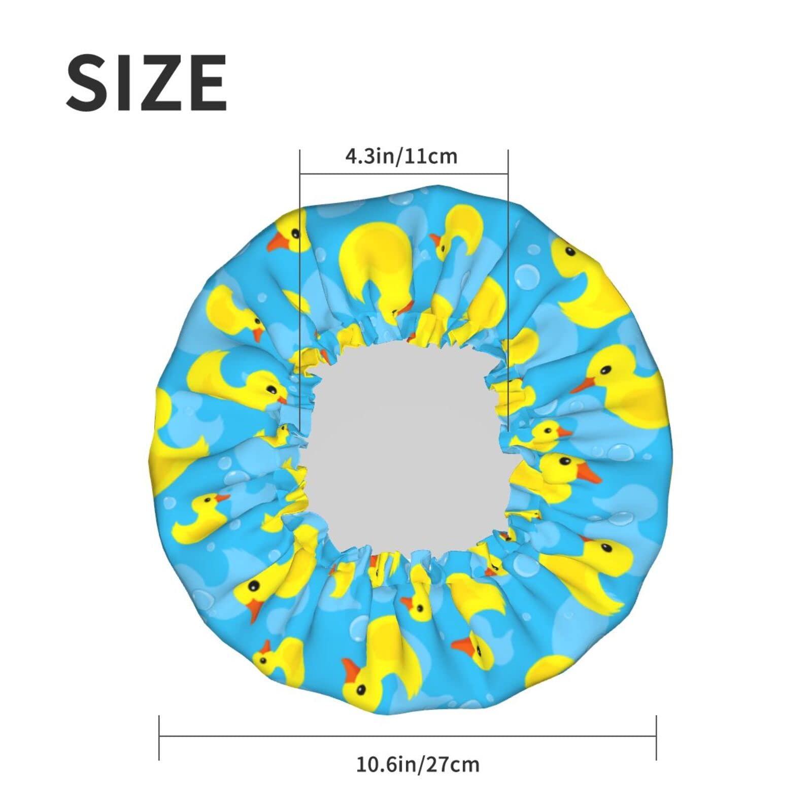 Rubber Duck Shower Cap for Women Reusable Double Layers Waterproof Shower Hair Protector PEVA Lined Shower Hat for All Long Hair Lengths, Stretchy Adjustable Shower Caps