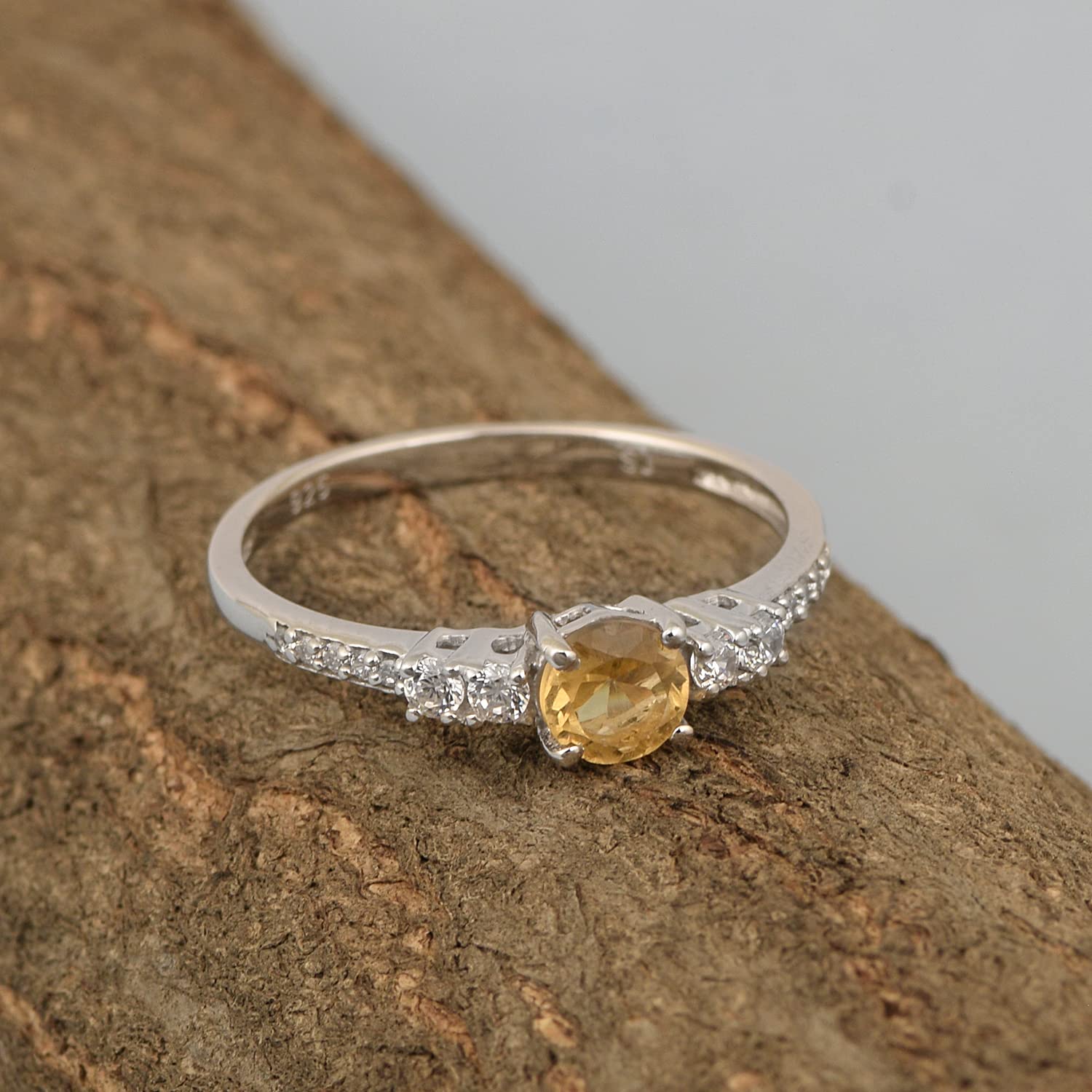 Natural 5 MM Round Birthstone Gemstone 925 Sterling Silver Women Engagement Cluster Ring (Blue Topaz, 7)