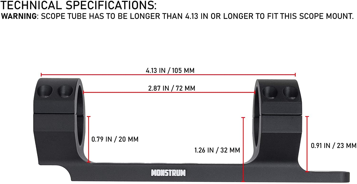 Monstrum Scope Mount Compatible with Marlin 336/1894/1895 Rifles | Low Profile | 1 Inch diameter | 4-12x44 Rifle Scope with Adjustable Objective | Bundle