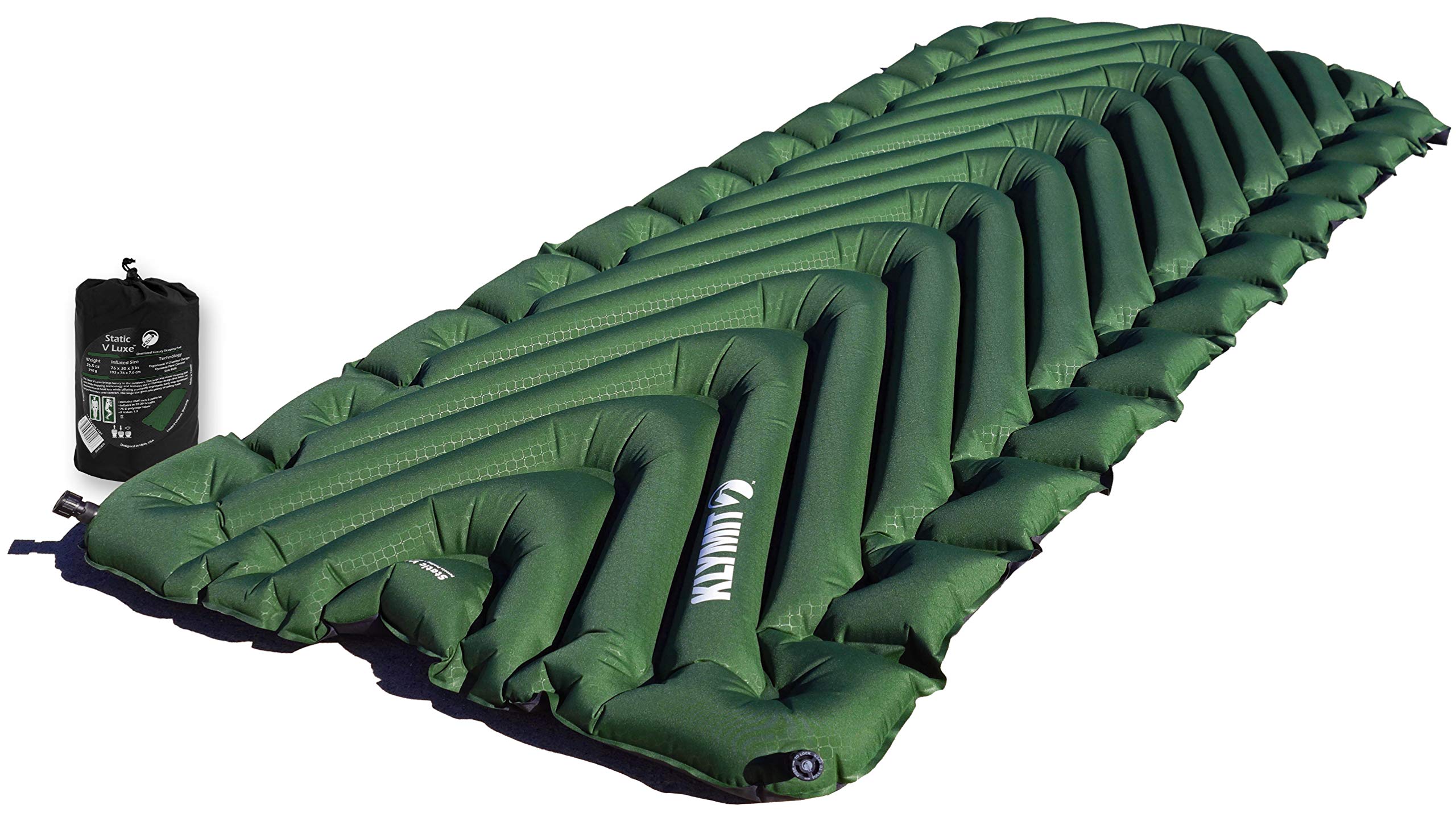 Klymit Static V Luxe Sleeping Pad for Camping, Hiking, and Backpacking, Forest Green (Gear Aid)