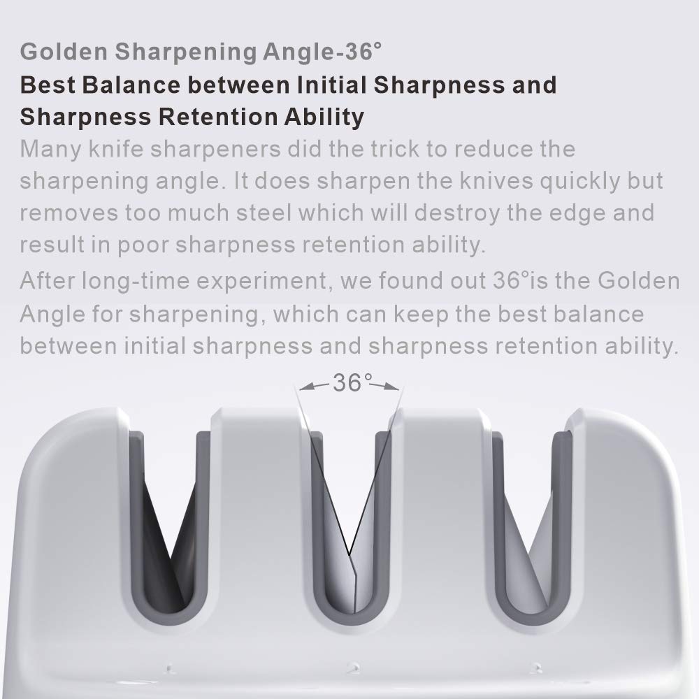Knife Sharpener with Golden Angle for Sharp Sharpening - One Hand Operation for Safe & Effortless Use - Easy to Store, Easy to Take-off - Ideal for Kitchen, Workshop, Craft Rooms - by KITCHENDAO